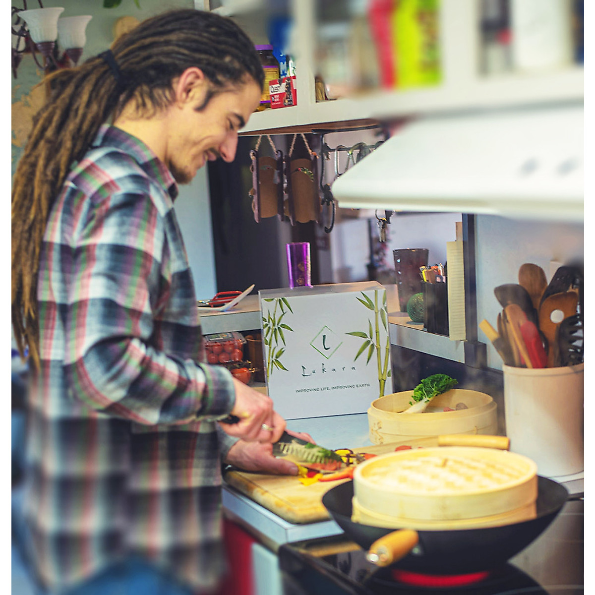 LUKARA Bamboo Steamer Basket – Dumpling Steamer Bamboo with Accessories – Bamboo Steamer 10 Inch with Silicone Steamer Liners, Cookbook, Chopsticks, Sauce Ramekins – Eco-Friendly Gift Set