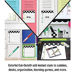 Schoolgirl Style Black, White & Stylish Brights 12 Piece Pencil and Paper Bulletin Board Cutouts, Pencil and Paper Bulletin Board Decorations and Classroom Décor