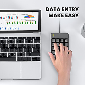 Wired Number Pad, USB Numeric Keypad 19 Key Number Keypad Keyboard for Laptop PC Computer Notebook, Big Print Letters - Black