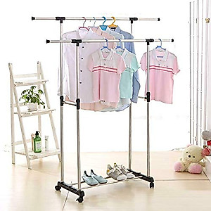6841 – Double B- Heavy Duty Rail Portable Clothes Hanger Rolling Garment Rack - MN29