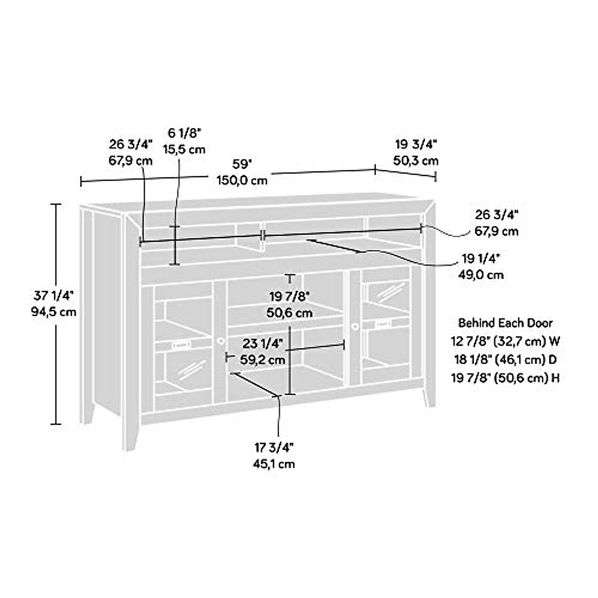 Sauder Dakota Pass Entertainment/Fireplace Credenza, For TV's up to 60", Craftsman Oak finish