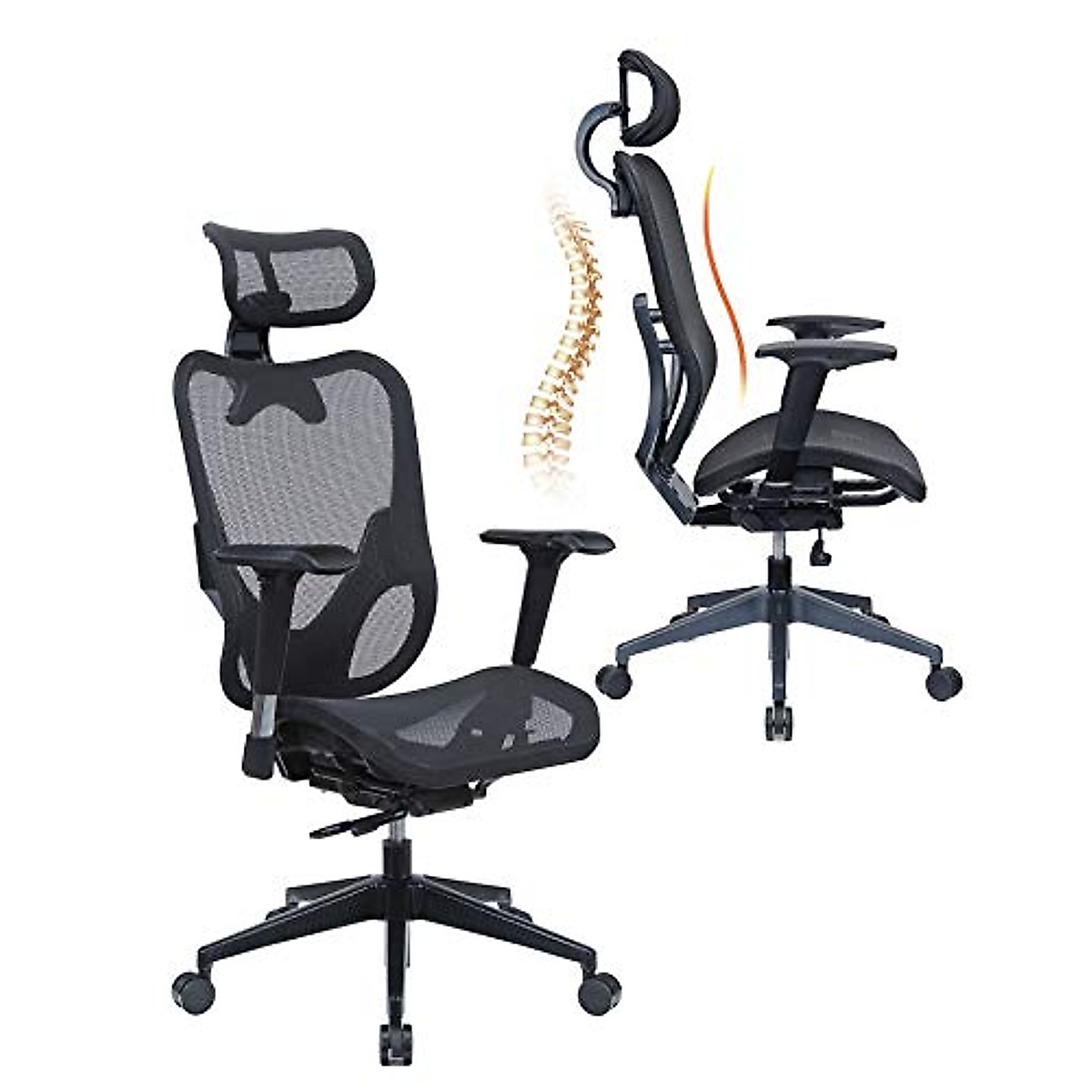 Mesh3 Hyper GTR Ergonomic Office Chair Premium Mesh Seat with Back Support Gaming Chair Fully Adjustable Headrest, Backrest and 4D Armrests for Great Posture BIFMA Black Color HY-105BK