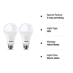 Super Bright 50/100/150W 3-Way A21 LED Light Bulb, 800/1600/2200 Lumens, 2700K Soft White, Non-dimmable, E26 Base, UL Listed, 2-Pack