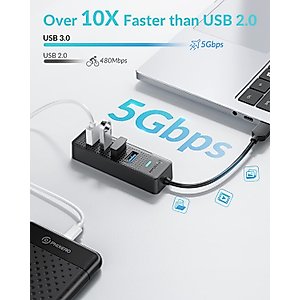 USB Hub, PHIXERO 4-Port 3.0 Hub Multi Port Expander, Fast Data Transfer Splitter for Laptop, Compatible with All Device