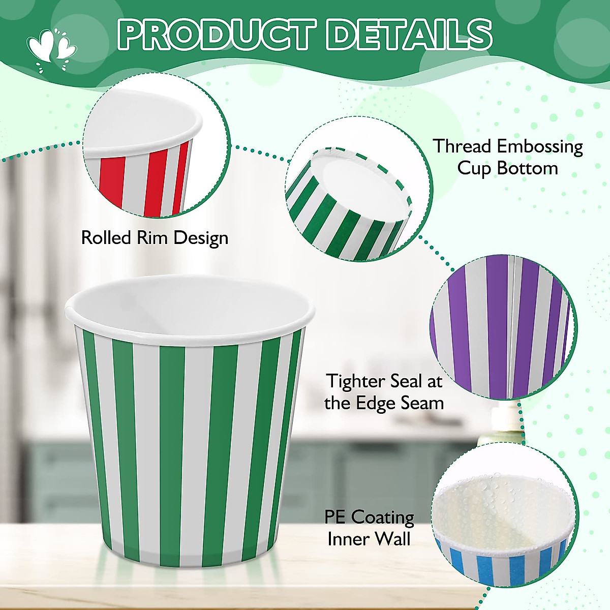 meekoo 1000 Pack 4oz Paper Cups Multicolor Mouthwash Cups Striped Pattern Bathroom Cups Hot Cold Beverage Disposable Cups Small Ice Cream Cups Drinking Cup for Party, Picnic and Event, 10 Colors