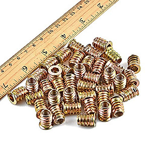 PGMJ 80 Pieces 1/4"-20 Wood Inserts Bolt Furniture Screw in Nut Threaded Fastener Connector Hex Socket Drive for Wood Furniture Assortment (1/4"-20 x15mm)