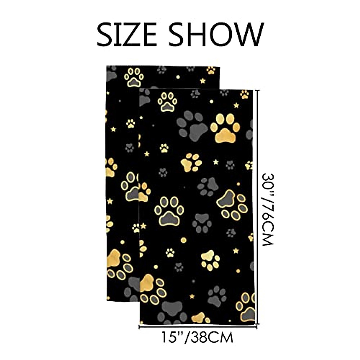 XOLLAR 2 pcs Hand Bath Towels Gold Dog Paw Print Star, Absorbent Soft Fingertip Towel Body Hair Drying Cloth for Bathroom Kitchen Gym Spa, 30” x 15” Quick Dry, 30 x 15 inches