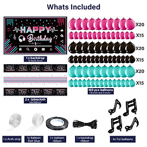 Music Happy Birthday Party Decorations Musical Social Media Birthday Party Supplies Includes Backdrop Tablecloth Music Note Balloons and Latex Balloons for Girls Music Birthday Party Photography