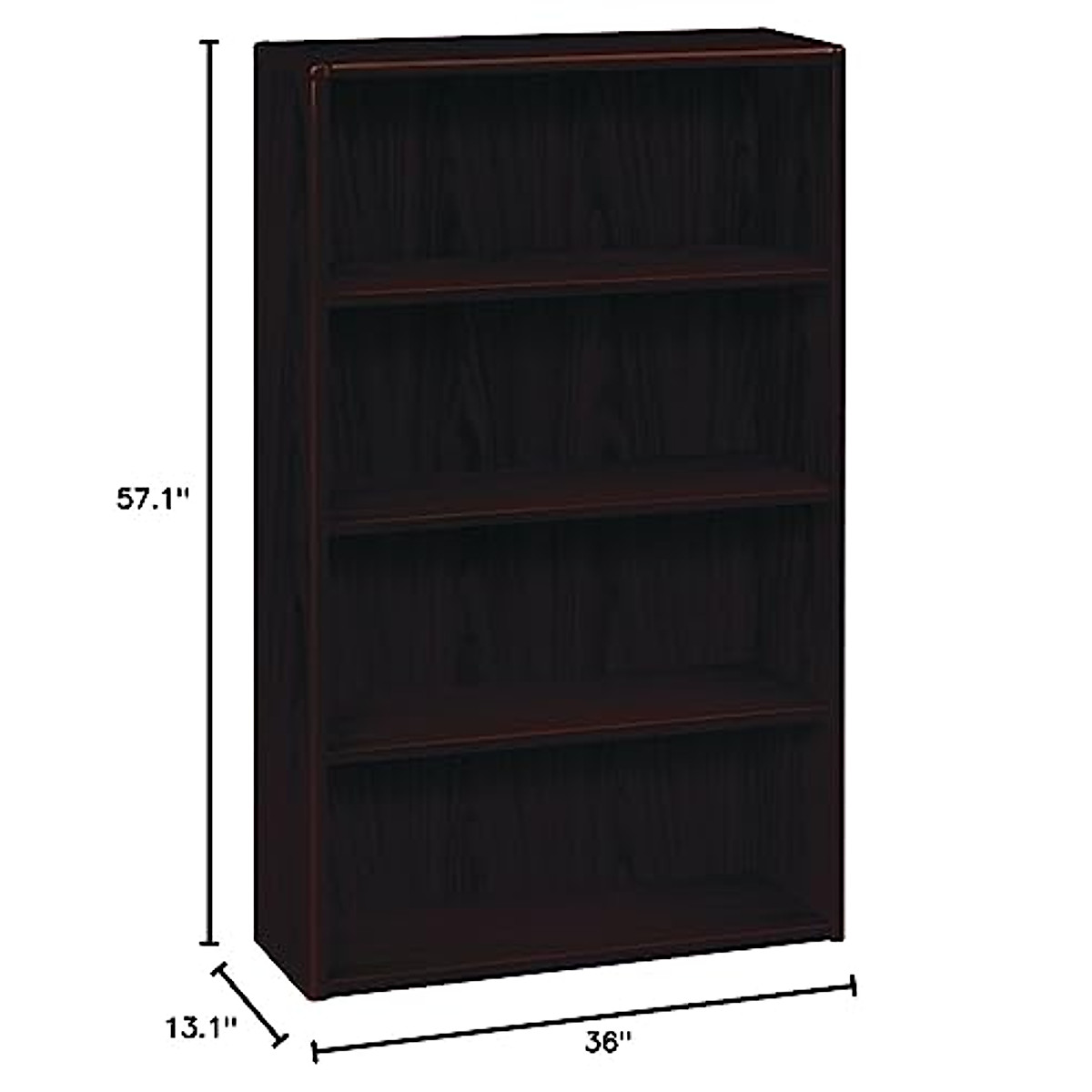 HON 10700 Series Wood Bookcase Four Shelf 36w x 13 1/8d x 57 1/8h Mahogany