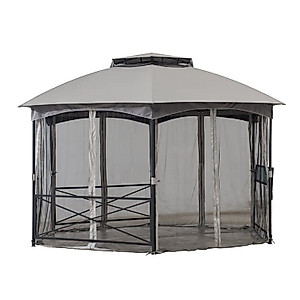 ZZBJ Outdoor Patio Hexagon Gazebo 13' W X 11' D Dome Top Powder-Coated Steel Frame Gazebo with Net Gray
