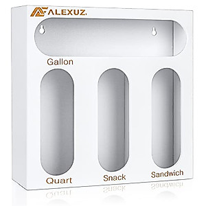 ALEXUZ Bamboo Food Storage Bag Organizer for Kitchen Drawer, Baggie Organizer Dispenser Compatible with Ziploc, Solimo, Glad, Hefty for Gallon, Quart, Sandwich & Snack Variety Size Bags (White)