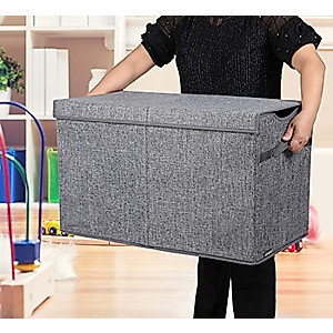VICTOR'S Foldable Large Toy Chest with Flip-Top Lid, Decorative Holders Storage Boxes Container Bins with Durable Handles for Home Organization(C-TBX-DARK-GREY)