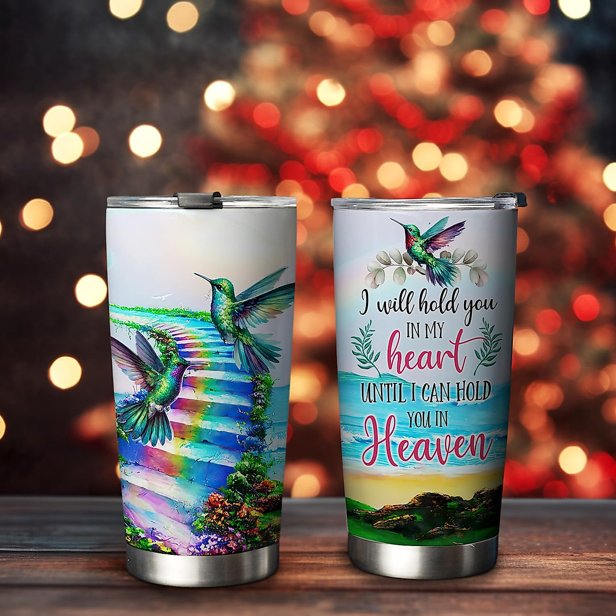 20oz Faith Hummingbird Tumbler, Memorial Heaven Stairway Hold You in my Heart, Coffee Thermos for Women, Stainless Steel Double Wall Vacuum Insulated Coffee Mug, Travel Cup with Lid