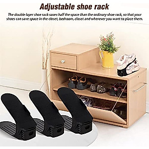 KUNIJIWA 10Pcs Shoe Slots Space Saver, Adjustable Shoe Stacker Space Saver, Stackable Shoe Organizer for Closet, Adjustable Double Deck Shoe Rack Holder, Shoe Slots Space Saver