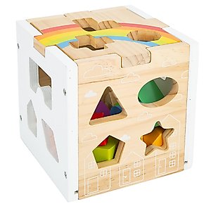 Wooden Rainbow Shape Sorter Cube – Sorting Toy with 13 Geometric Shapes & Removable Lid – Educational Game for Dexterity & Fine Motor Skills – Teaches Counting, Shapes and Colors – Ages 12+ Months