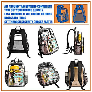 OSOCE Black Clear Backpack Heavy Duty,Clear Bag Stadium Approved,PVC Transparent Clear Book Bag with Adjustable Shoulder Straps and Front Accessory Pocket for Security Work Concert Festival Travel