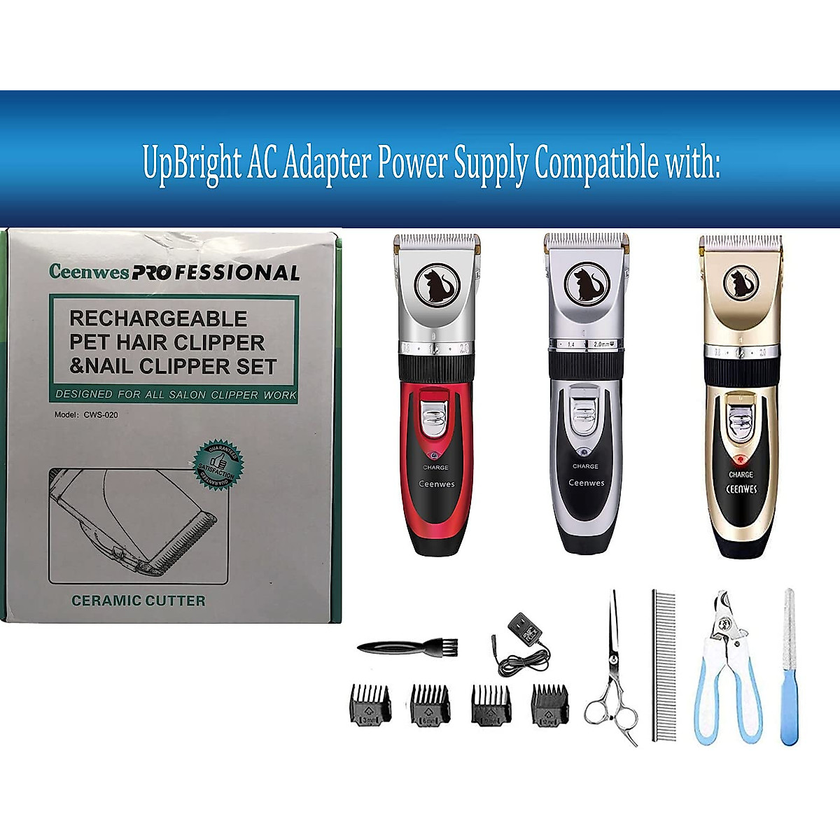 UpBright 2-Prong 5V AC/DC Adapter Compatible with Ceenwes Professional CWS-020 CWS020 Rechargeable Dog Pet Hair Clipper Cordless Pro Cat Trimmer Shaver 5VDC 1A DC5V 1000mA Power Supply Battery Charger