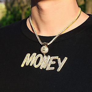 Lulu Mel Iced Out Custom Chain Initial Name Necklace,Hip Hop Jewelry 14k Gold Silver Handmade nameplate with 4mm Tennis Chain, Personalized Stainless Steel Cuban Link Chain For Man and Woman (Gold)