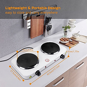 2000W Electric Hot Plate,Mini Double Burner Countertop Cooker Compatible for All Cookwares Cooking with 5 Power Adjustment,Easy to Clean,Portable for Kitchen Camping RV Hotel 110V