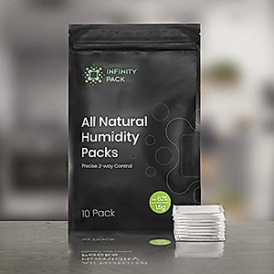 Infinity Pack 62% RH 1.5 g Humidity Packs (10 Pcs) - Natural Plant Based Solution for Storing up to 3.5 g Herbs - 2 Way Humidification - Patented Moisture Control Technology - with Resealable Bag