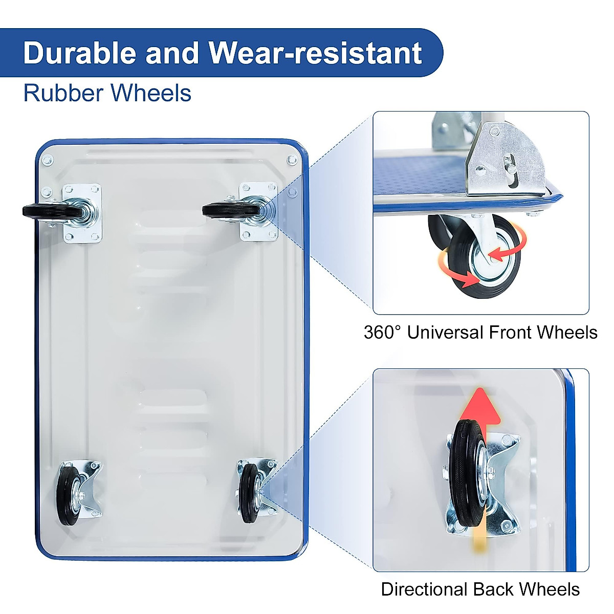 Fadidio Dolly Cart Platform Truck 660lbs Folding Foldable Push Cart Dolly Flatbed Dolly Metal with Wheels Hand Trucks Platform Truck Luggage Cart Heavy Duty Rolling Tool Cart, Blue Best Dolly Cart