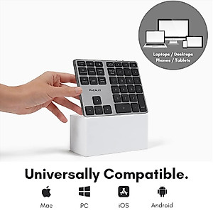 Macally Bluetooth Number Pad for Laptop - Slim Aluminum Design - Rechargeable Wireless Numeric Keypad - 35 Key Numpad Keyboard for Data Entry - for Mac, MacBook Pro/Air, iPad, iPhone, iOS, PC, Android