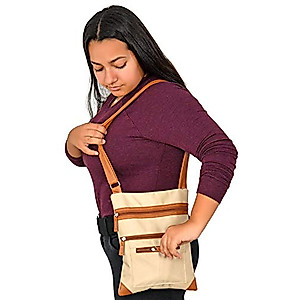 Home-X Crossbody Purses for Women, Shoulder Strap Bag with Zipper Pockets, Nylon Side Body Crossover Purse, 11 ¾" L x 9" W, Beige