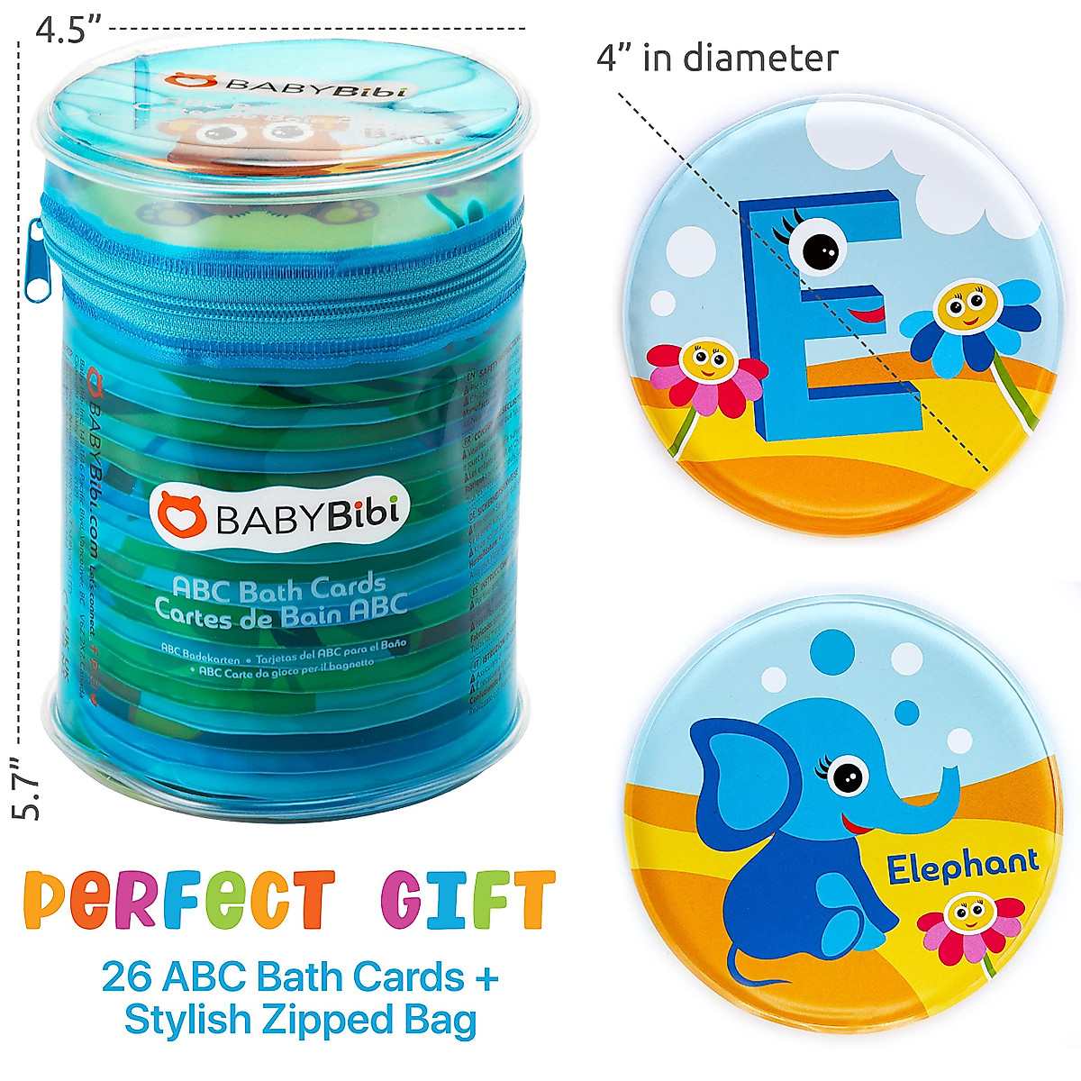 Floating Animals & Alphabet Flash Cards for Bathtub - Preschool Learning Toddler Flash Cards - Educational Bath Toys for 18 Months+ (Set of 26)