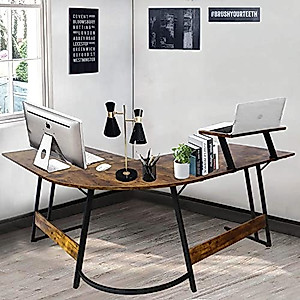 Lufeiya L Shaped Computer Desk Corner Office L-Shaped Desks for Small Space Home Student Study Bedroom Writing Table, 51 Inch with Monitor Stand Rustic