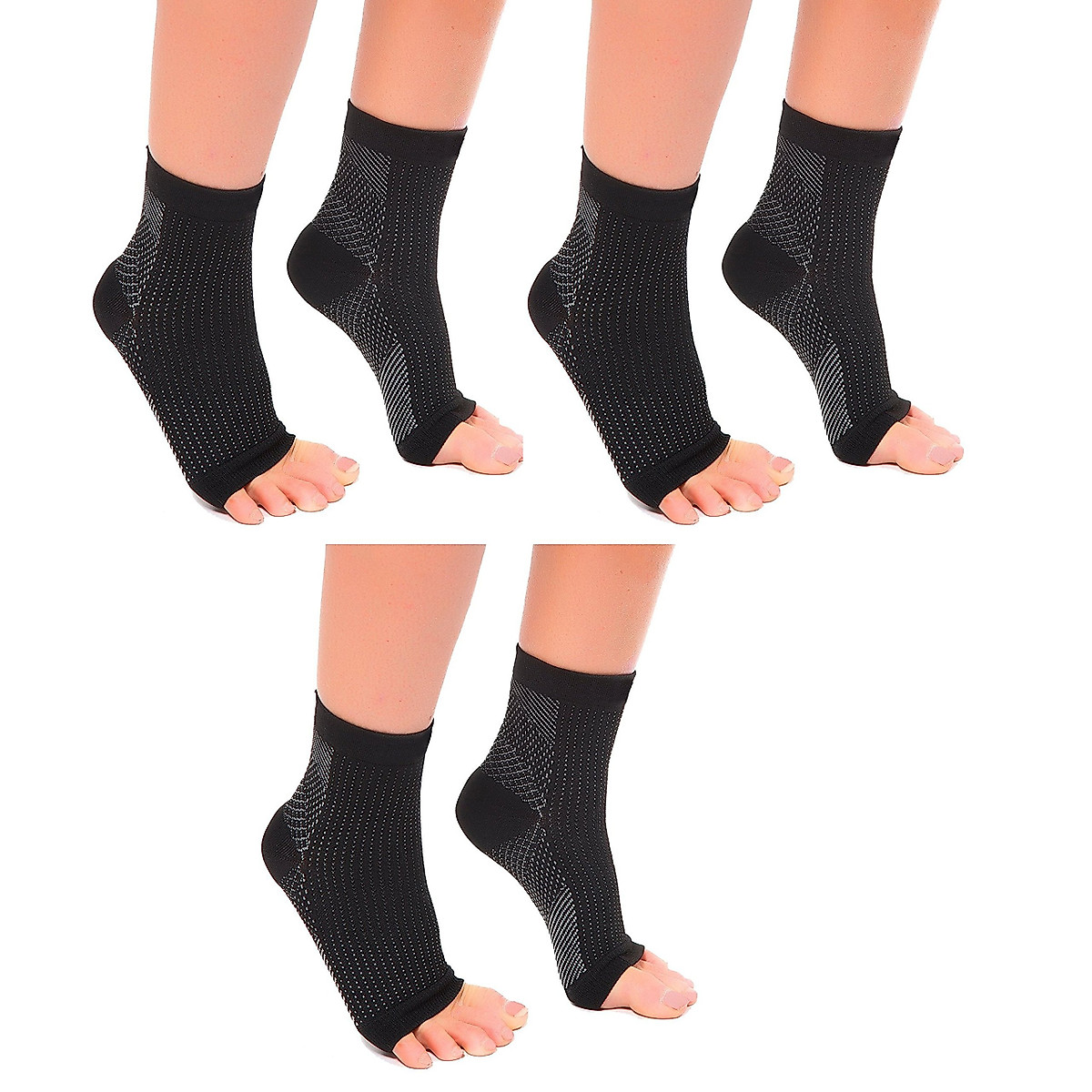 Bcurb Ankle Sleeve (3 Pair) Plantar Fasciitis for Men Women Foot Heel Arch Support Ankle Compression Socks Reduce Swelling Joint Pain Injury Recovery Achilles Tendon (Black,"Large/X-Large")