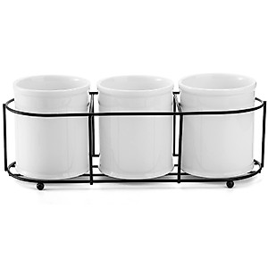 Bekith 3-Piece Ceramic Silverware Caddy with Metal Rack, Utensil Holder Flatware Caddy Cutlery Storage Organizer for Kitchen Table, Cabinet or Pantry