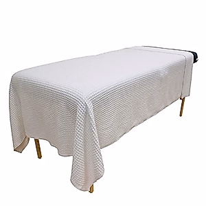 Body Linen Waffle Weave Massage Table Blankets Soft and Stylish 50/50 Polyester-Cotton Blend - 66 by 90 inches - Available in White, Natural and Gray - 10 Pack White