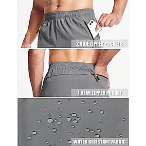 MAGCOMSEN Running Shorts Men with Pockets Gym Shorts Quick Dry Basketball Shorts for Men Athletic Shorts 9 Inseam Workout Shorts Mens Hiking Shorts Light Grey