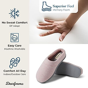 Dearfoams Women's Lacey Machine Washable Memory Foam Comfort Easy on/Off Clog Slipper, Pink Heather, Large