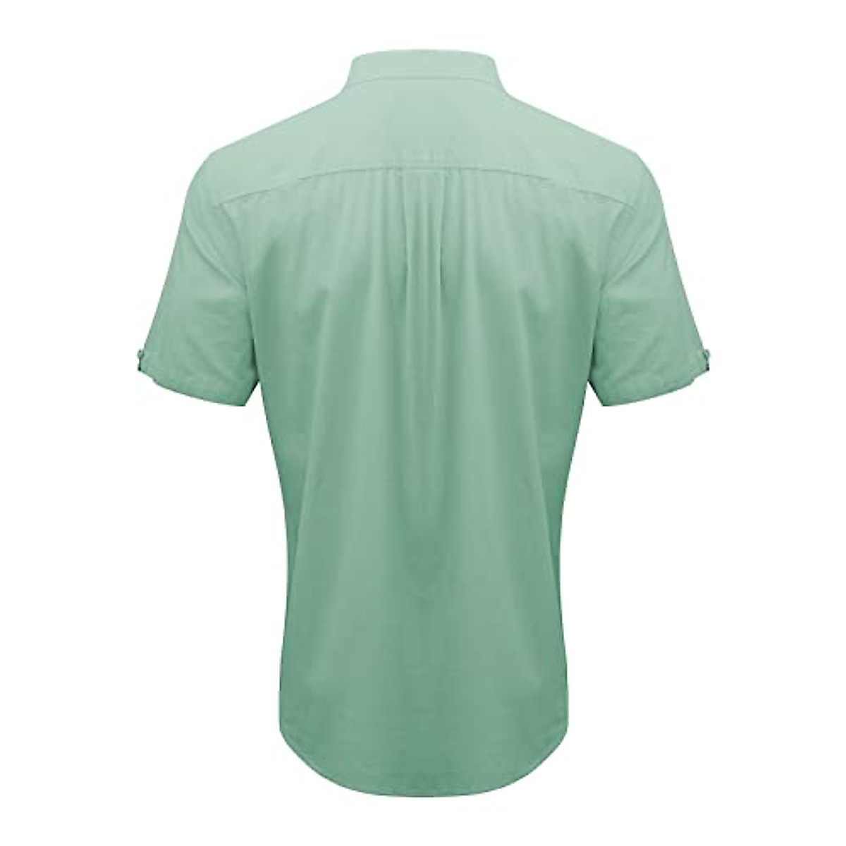 Men's Casual Summer Button Down Linen Shirts Short Sleeve Cotton Beach Tops with Pocket Green X-Large