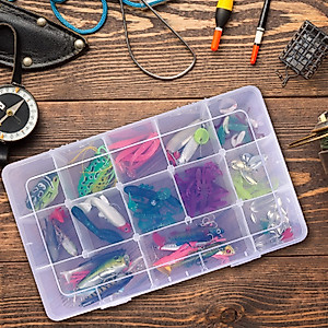 SGHUO 2 Pack 15 Girds Clear Plastic Organizer Box Storage for Washi Tape Tackle Box Jewelry Crafts Organizer, Container with Adjustable Dividers