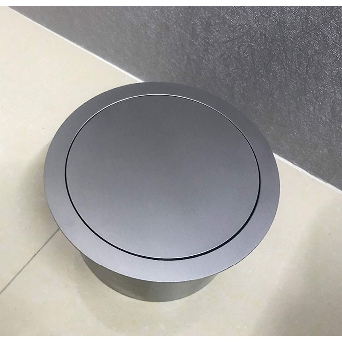 Built-in Countertop Trash and Waste Chute Lid - Round Stainless Steel Balance Flap Cover Flush Trash Grommet Swing Trash Can Lid