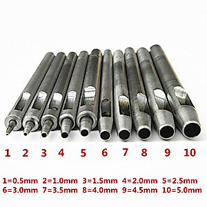 10Pcs Leather Hole Punch Cutter 0.5mm-5mm Leather Working Tools for Leather Watch Bands Belts Canvas Paper Plastics Round Hollow Hole Punch Cutter Tool