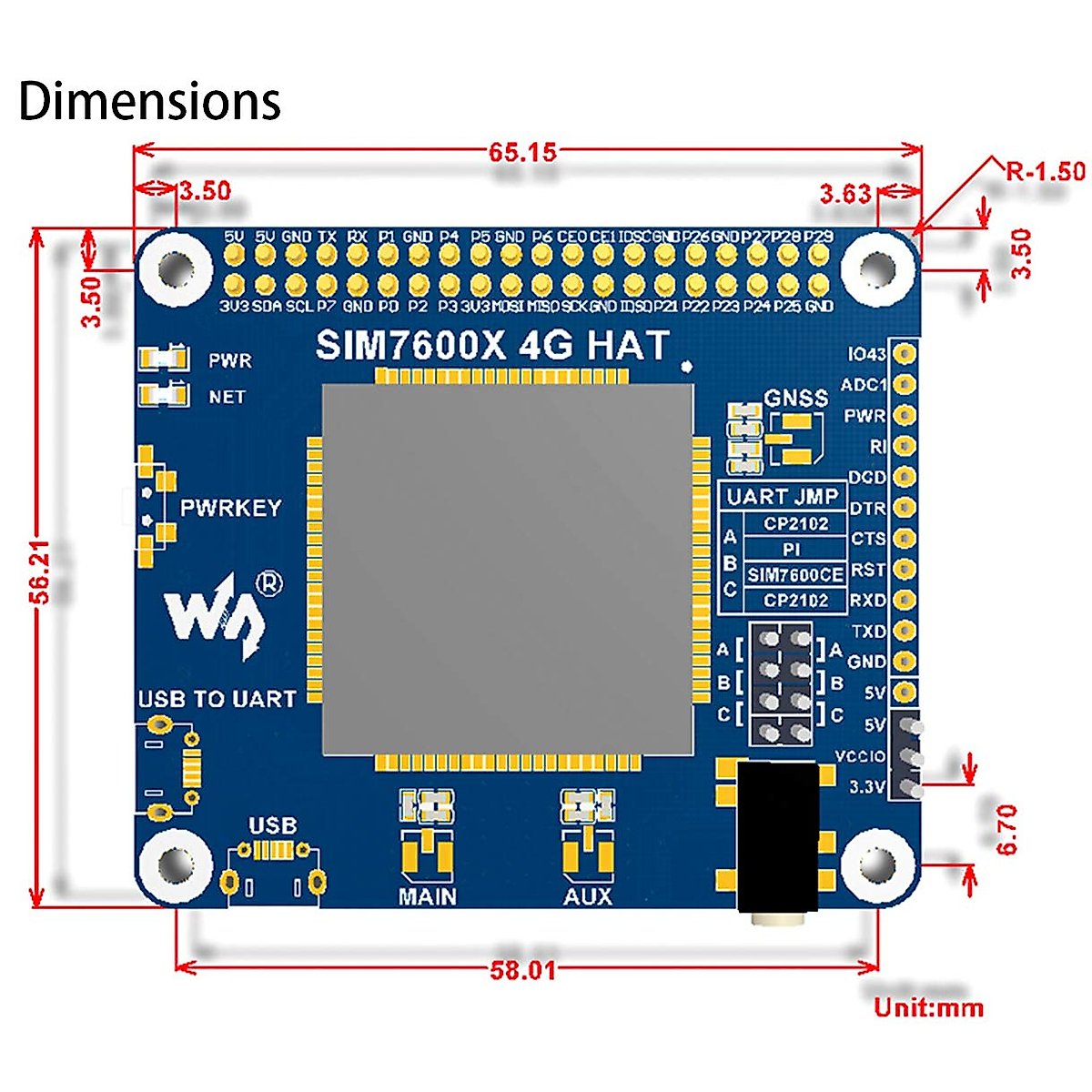 waveshare 4G/3G/GNSS HAT for Raspberry Pi 4B/3B+/3B/2B/Zero/Zero W/Zero WH and Jetson Nano,Based on SIM7600A-H,4G Communication GNSS Positioning,LTE-FDD B2/B4/B12 Brand Support LTE CAT4 up to 150Mbps