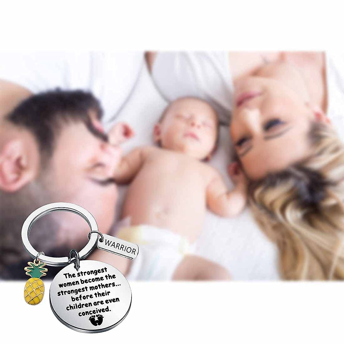 FUSTMW IVF Mom Gifts IVF Pineapple Keychain IVF Infertility Warrior Jewelry Infertility Awareness Support The Strongest Women Become The Strongest Mothers (silver)