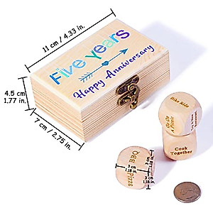 YWHL 5 Year Wedding Anniversary Wood Gifts for Her, Wooden Date Night Dice Gift for Him, Happy 5th Anniversary Wood Box Present for Couple