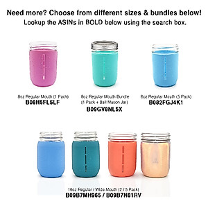 minliving Silicone Mason Jar Sleeve, Kids Cup Holder 5 Pack Value Combo Anti-slip protection - Fits 8oz REGULAR mouth Jelly Canning, Ball and Kerr Jars (Gender Neutral Combo)