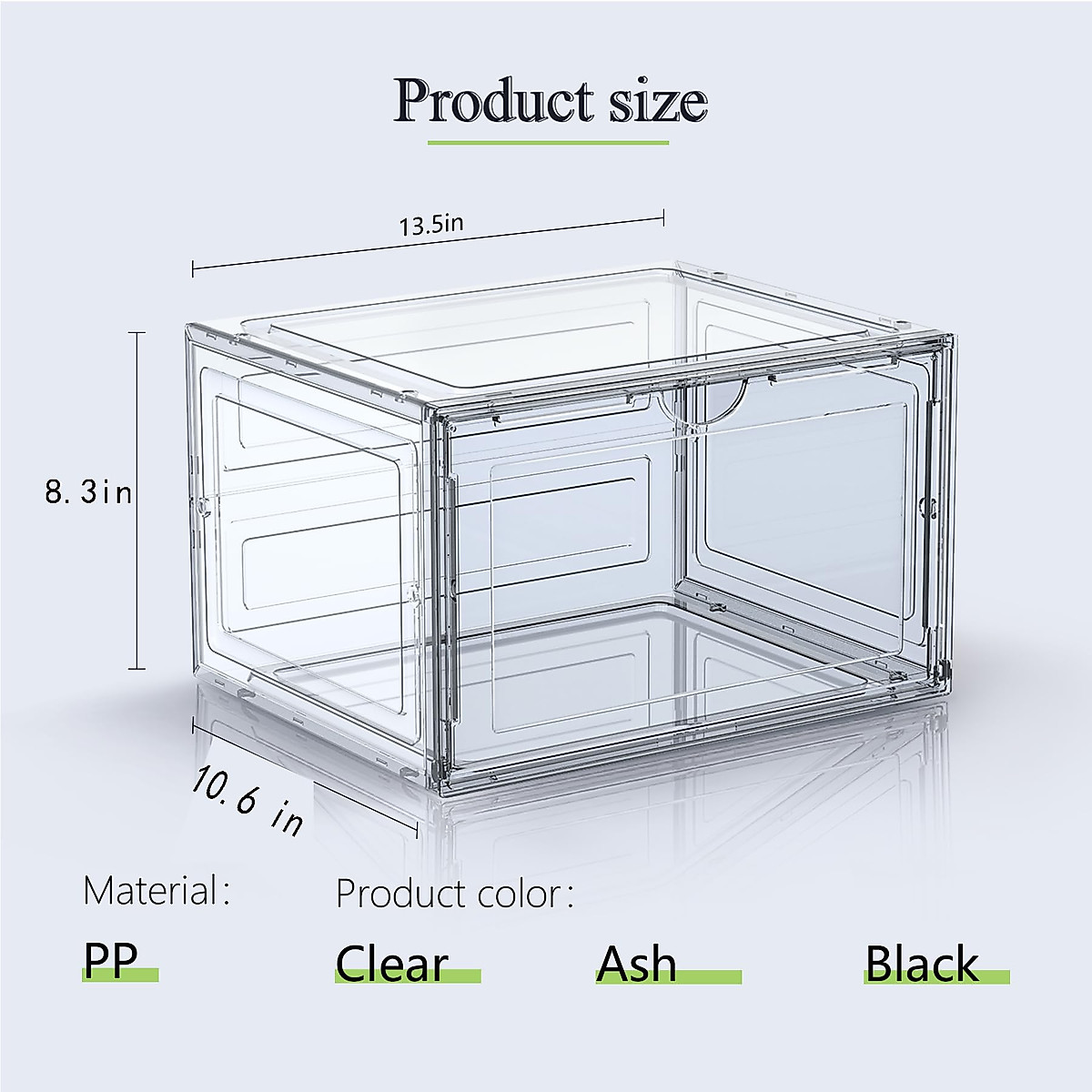 OMOPIN XL Shoe Storage Box,8 Pack Drop Side Shoe Boxes Clear Plastic Stackable,Sneaker Display Case with Magnetic Door Fit up to US 13（13.4”x 10.6”x 8.3”(8 Pack Clear)