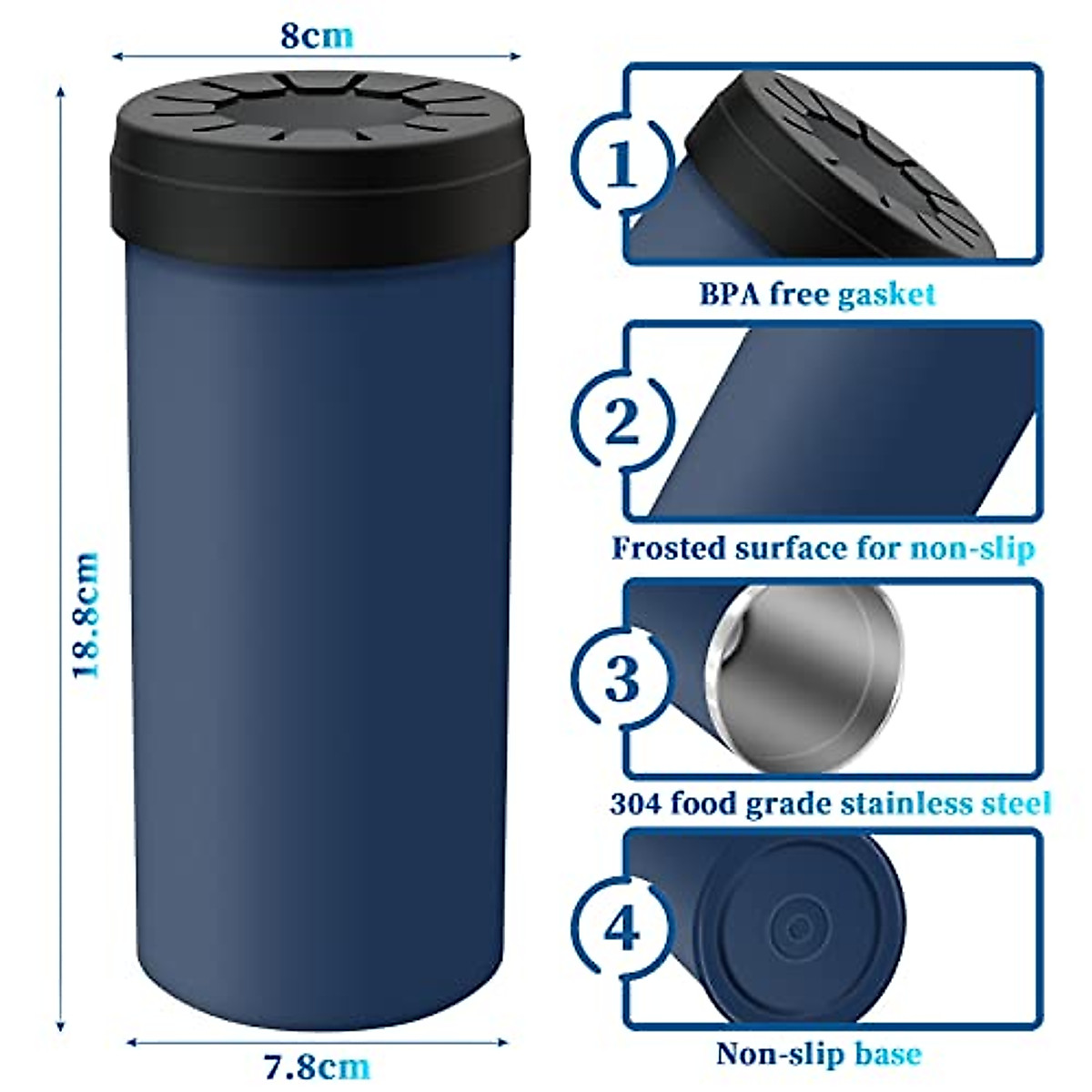 Focily Insulated Can Cooler 24 Oz Double-Walled Stainless Steel Skinny Can Cooler Slim Can Insulator For 24 / 25 Oz Cans Tall Boy & Bomber Bottle (blue)