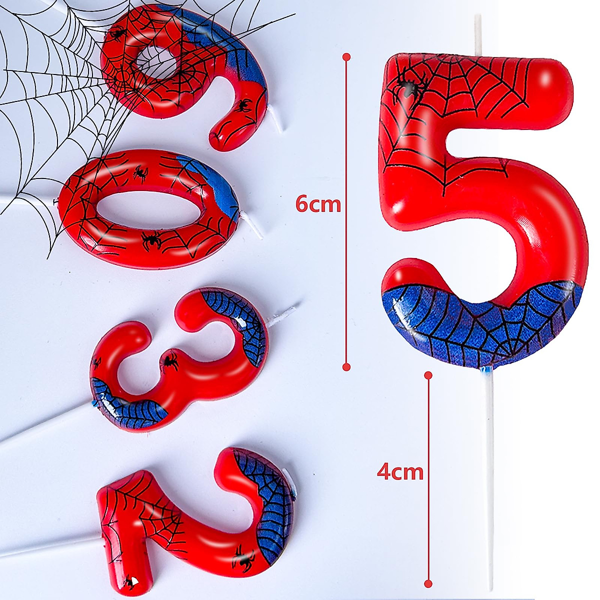 laackys Red Blue Spider 5th Birthday Candles, Spider Cartoon Themed Happy Candle Cake Toppers 5th Birthday Cake Decorations for Boys Girls Children Party Supplies Spider Decorations (5)
