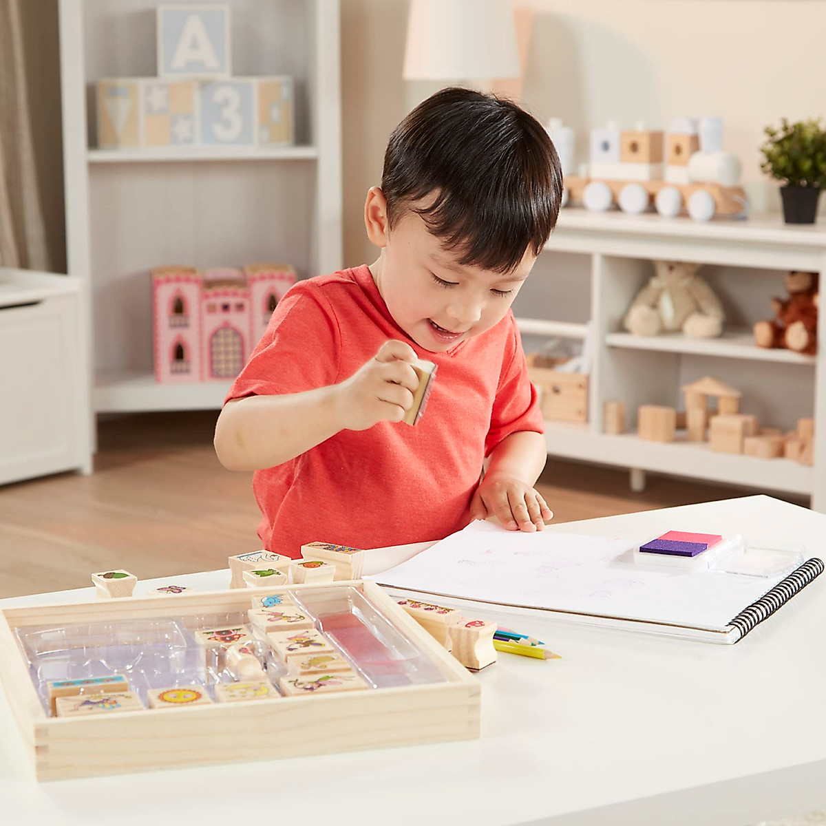 Melissa & Doug Stamp-a-Scene Stamp Pad: Fairy Garden - 20 Wooden Stamps, 5 Colored Pencils, and 2-Color Stamp Pad