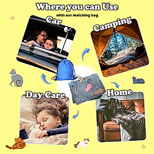 Best Gift Christmas Glow in The Dark Cute Cat Throw Blanket with Storage Bag, Soft Throw Blanket for Girls Boys, Birthday Gifts, Girls Blanket Kids Blanket,Day Care Home Travel Use,50"x60" Grey