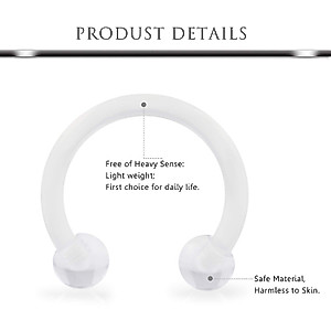 Hoeudjo Septum Ring Retainer 16G Clear Flexible Bioflex Nose Lip Cartilage Hoop Earring Horseshoe Piercing for Work 20Pcs 6mm