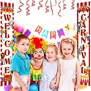 Carnival Decoration Porch Sign Carnival Circus Birthday Party Welcome Banner Decoration Set Circus Carnival Banner Carnival Party Supply Decor Home Decorations (Red and White)