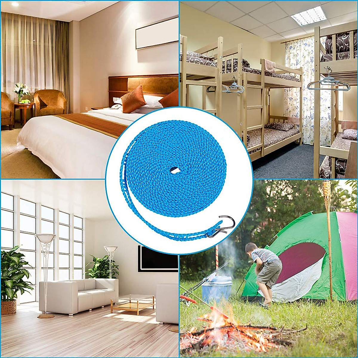 Foshine Clotheslines 2 Pack Clothesline Clothes with 24 Pcs Clips Drying Rope Portable Windproof for Travel Indoor Outdoor Laundry Clothes Line Hanger Camping Home